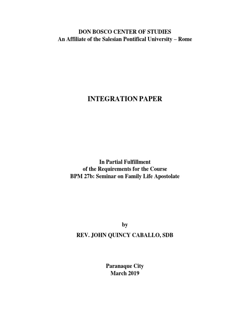SNDB BPM27b Sem FamApos Integration Paper | PDF | Catholic Church
