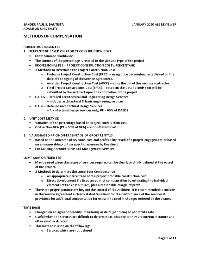 Summarized Methods of Compensation | PDF | Construction Management ...