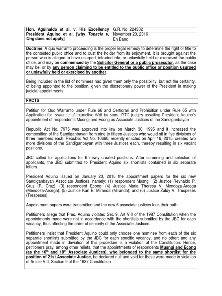 Aguinaldo v. Aquino | PDF | Standing (Law) | Writ Of Prohibition