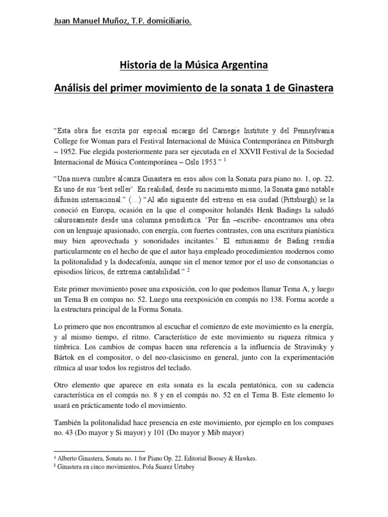 Análisis de la Sonata 1 de Ginastera | PDF | Ritmo | Modernismo (música)