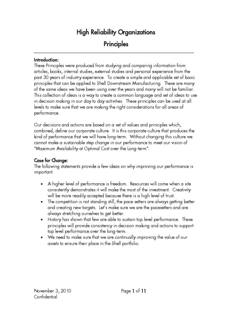 High Reliability Organizations Principles | PDF | Reliability ...