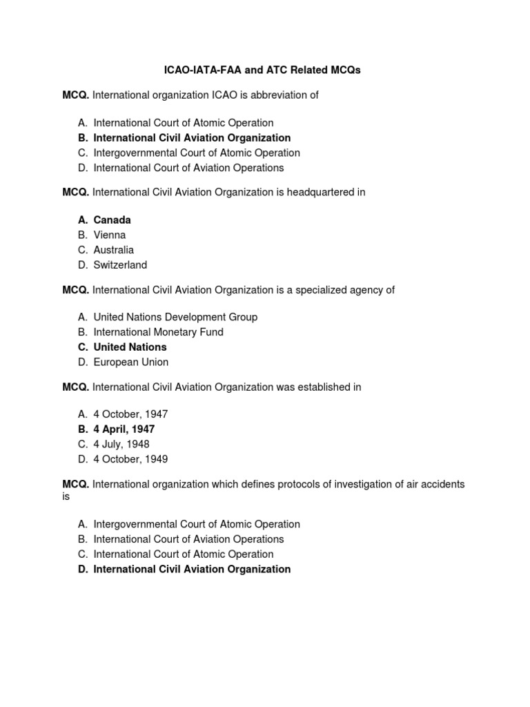 Icao Iata Faa Atc Atm Mcqs | PDF | Inertial Navigation System | Visual ...