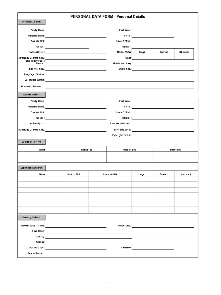 PERSONAL DATA FORM - Personal Details | PDF | Nationality | Government And Personhood