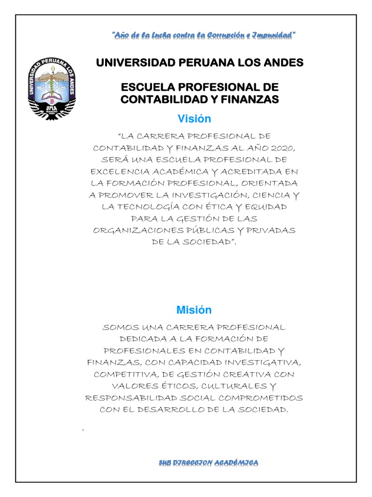 Mision y Vision de Contabilidad y Finanzas | PDF