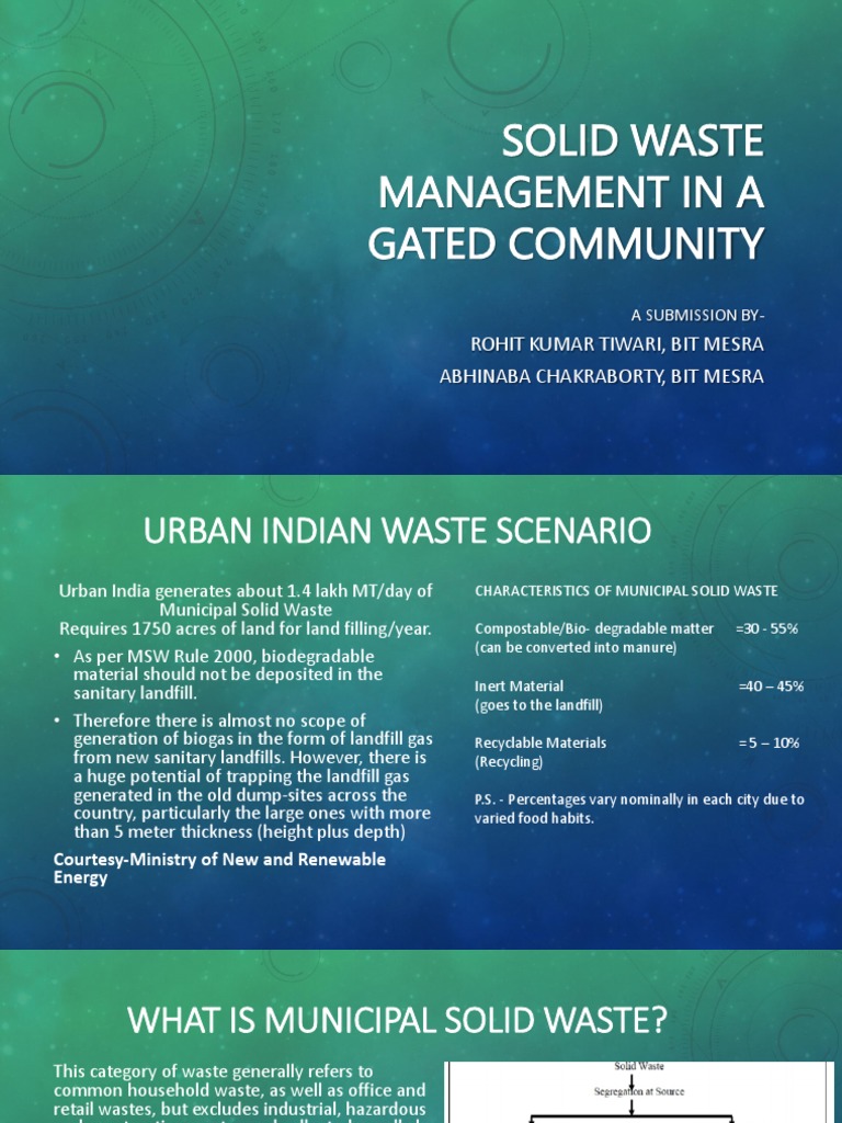 Solid Waste Management in A Gated Community: Rohit Kumar Tiwari, Bit Mesra Abhinaba Chakraborty ...