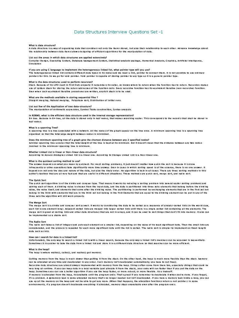 Data Structures Interview Questions Set - 1 | PDF | Pointer (Computer ...