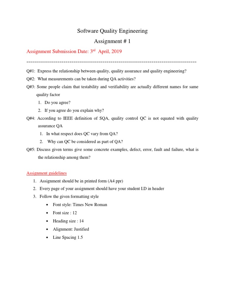 Software Quality Engineering Assignment Guide | PDF