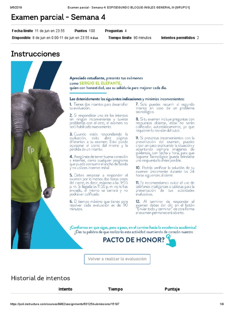 Examen Parcial - Ingles 3 1 Intento | PDF