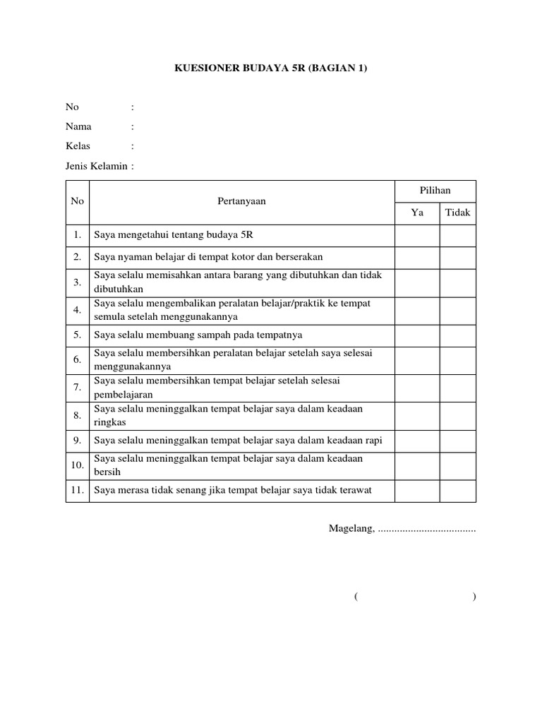 Kuesioner Budaya 5R | PDF