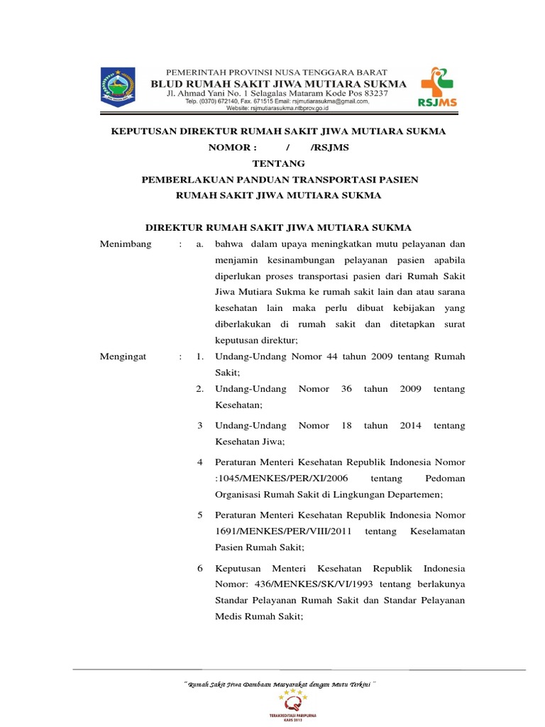 SK Pemberlakuan Panduan Transportasi | PDF