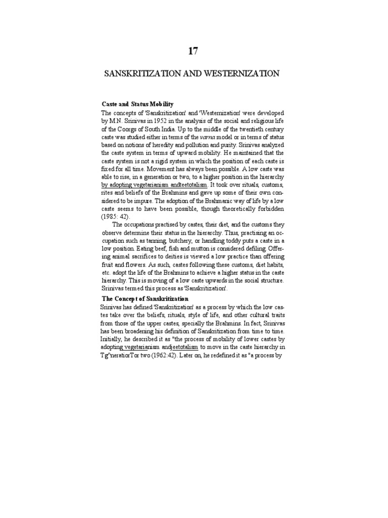 Sanskritization and Westernization: Caste and Status Mobility | PDF | Caste | Religion And Belief