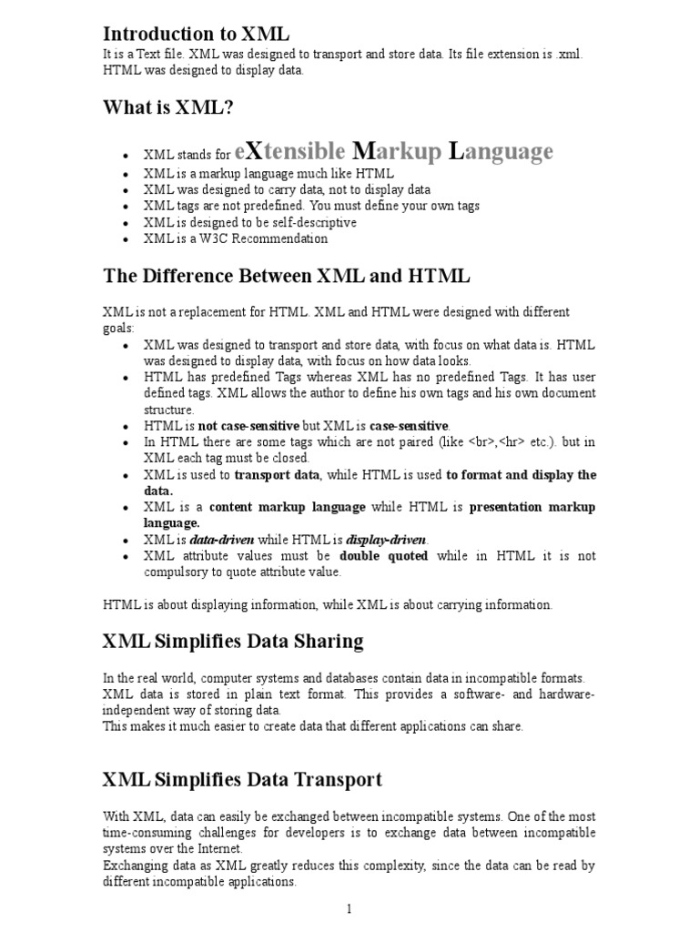 Introduction To XML | PDF | Html Element | Html