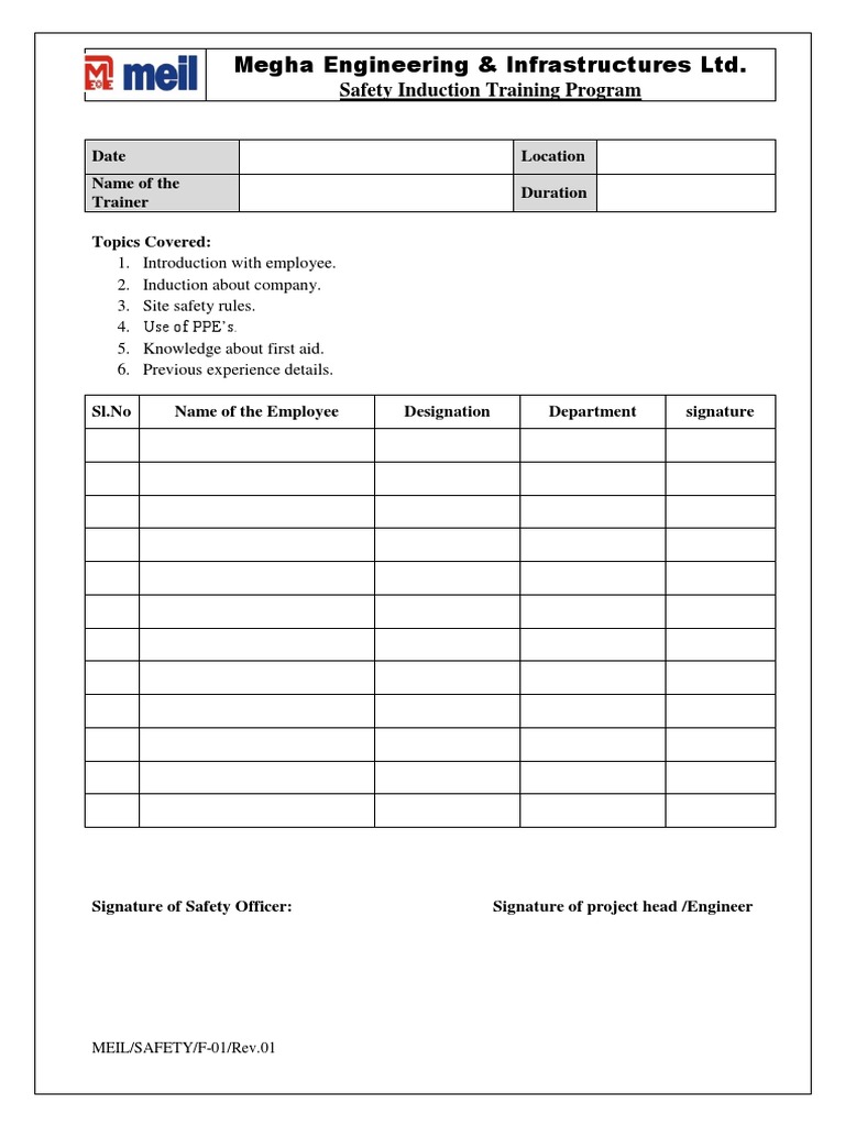 F-1 Safety Induction Training Program | PDF