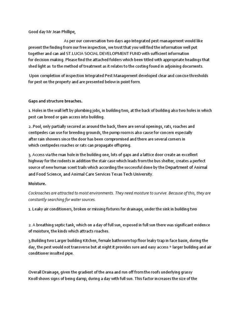 Official Introductory Letter and Inspection Findings | PDF | Pest ...