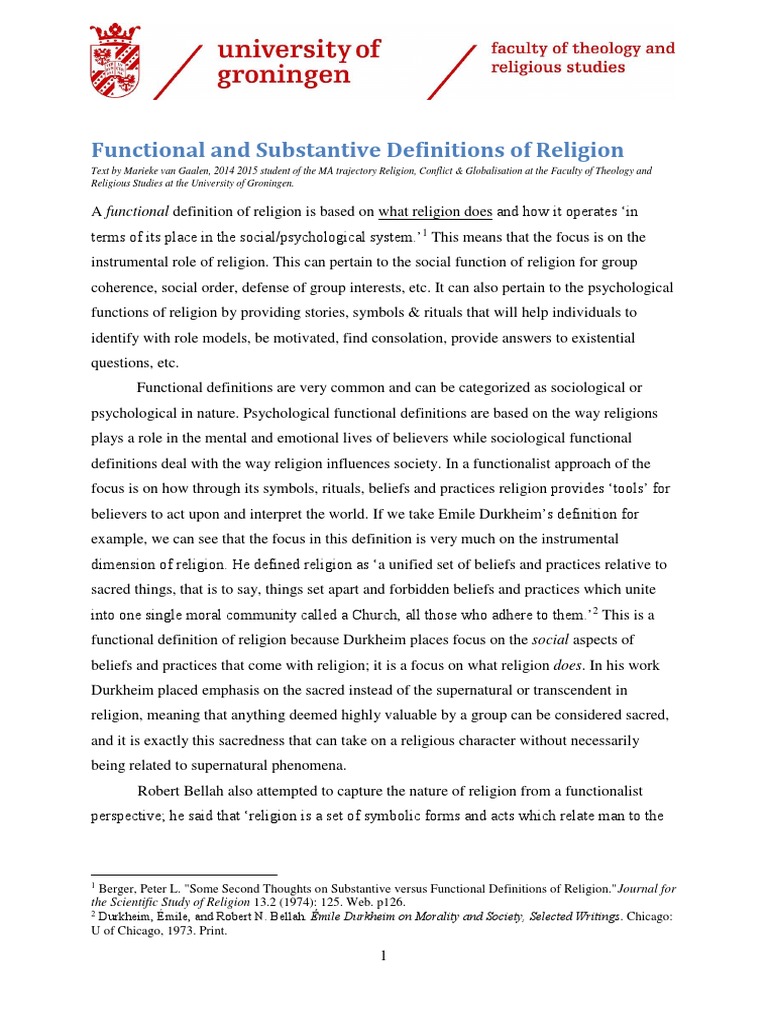 Functional and Substantive Definitions of Religion PDF | PDF | Religious Studies | Émile Durkheim