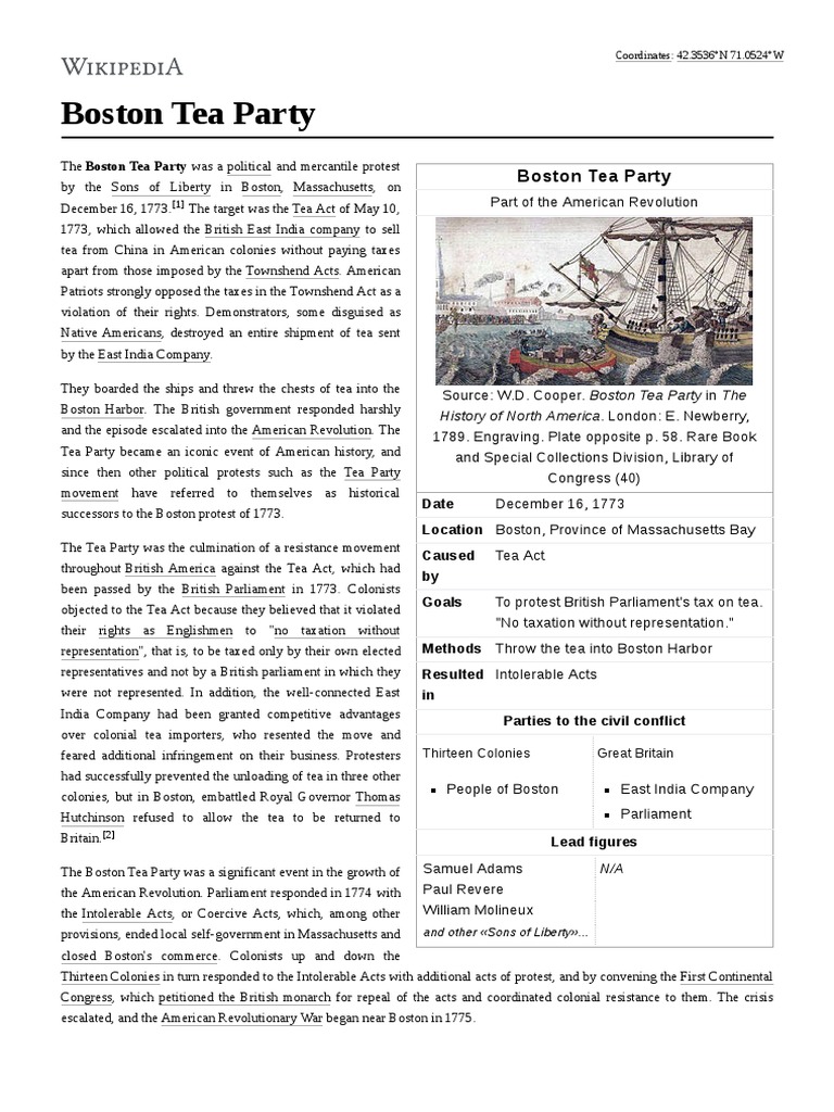 Boston Tea Party | PDF | Thirteen Colonies | American Revolution