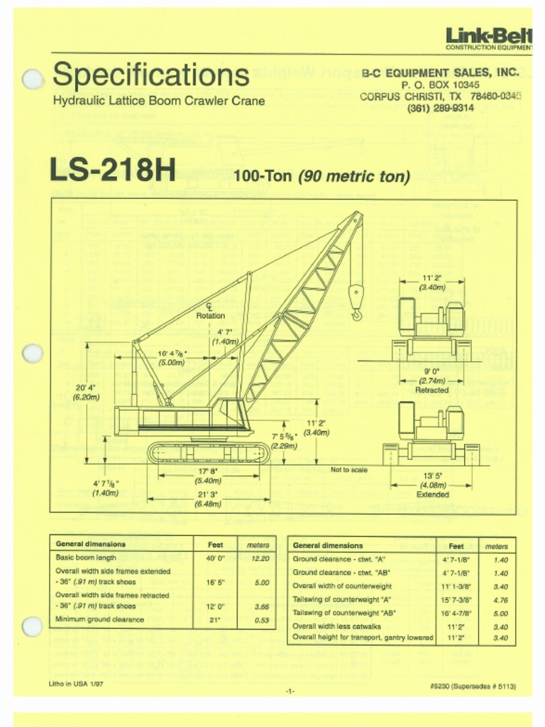 Linkbelt Tabla Ls-218h | PDF