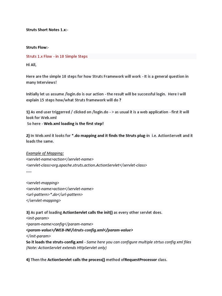 Struts Short Notes 1 | PDF | Model–View–Controller | Java Servlet
