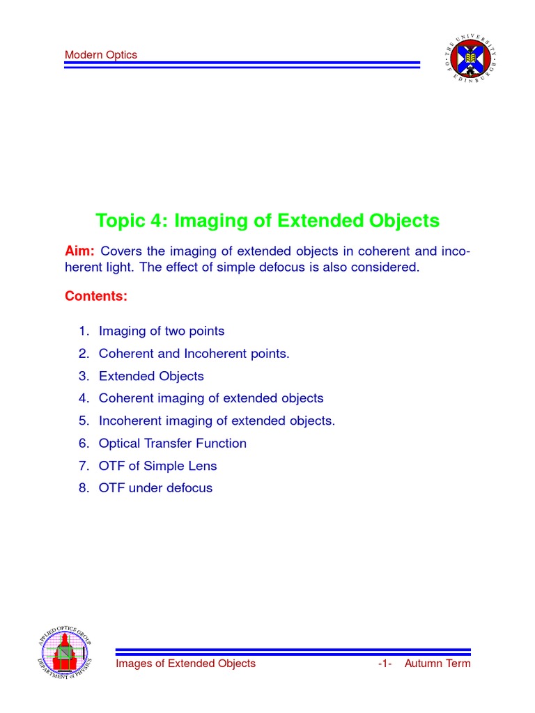Topic 4: Imaging of Extended Objects: Modern Optics | Download Free PDF ...