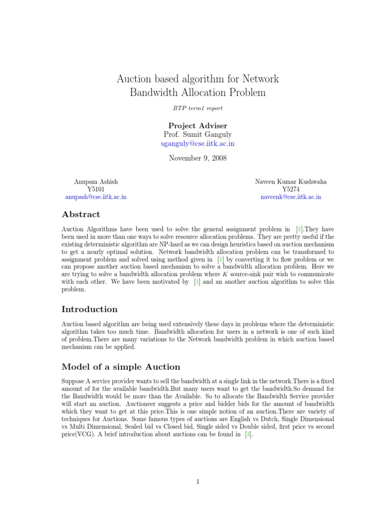 Auction Based Algorithm For Network Bandwidth Allocation Problem | PDF ...