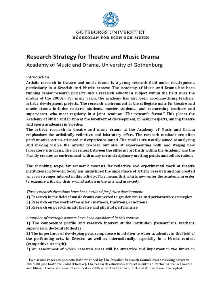 Research Strategy For Theatre and Music Drama | PDF | Theatre | Doctorate