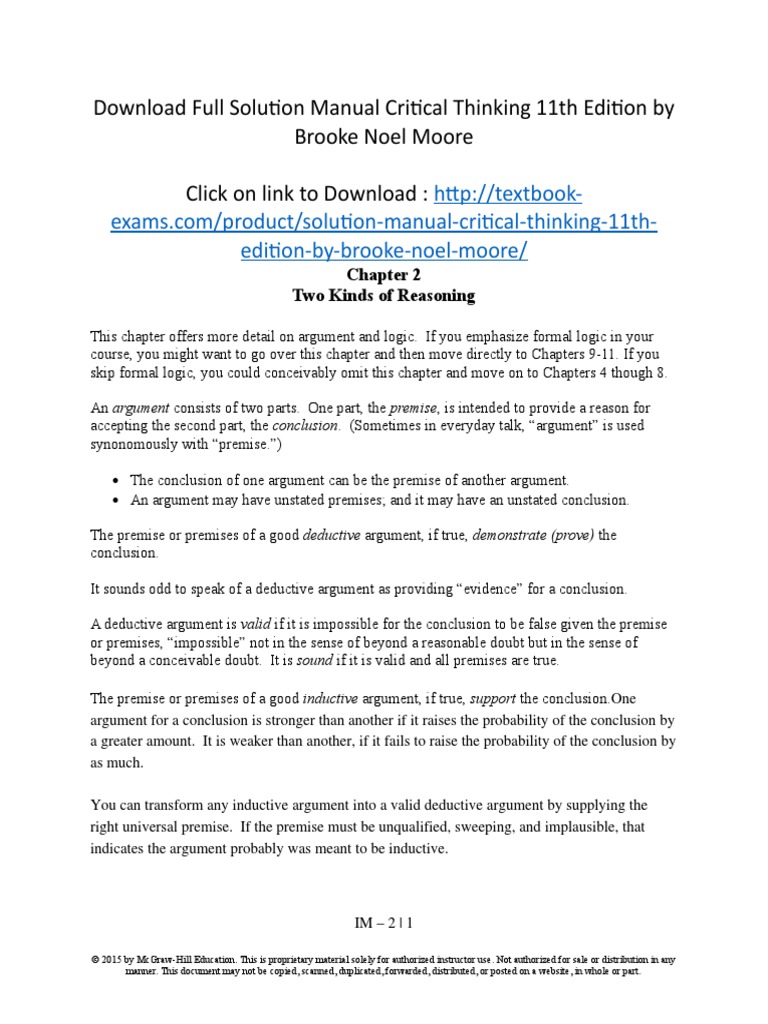 Solution Manual Critical Thinking 11th Edition by Brooke Noel Moore ...