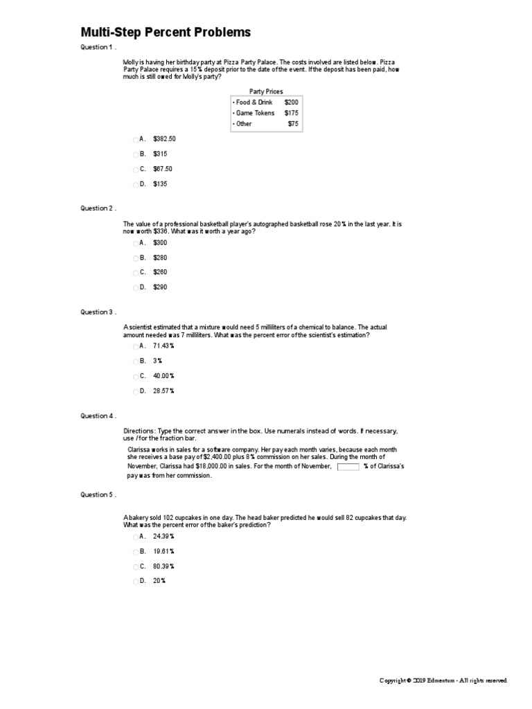 7.RP.A3 Percents Multistep | PDF | Gratuity | Interest