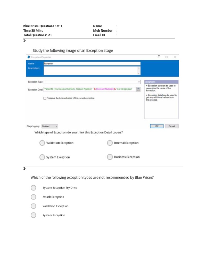Blue Prism Quiz: 20 Questions in 30 Mins | PDF