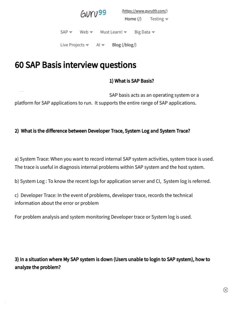 60 SAP Basis Interview Questions PDF | PDF | Kernel (Operating System) | Operating System