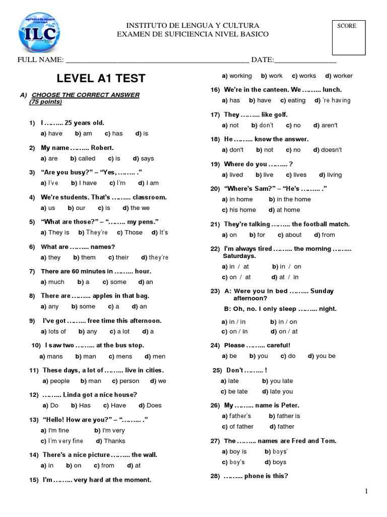 A1 English Placement Test PDF | PDF | Teaching Methods & Materials