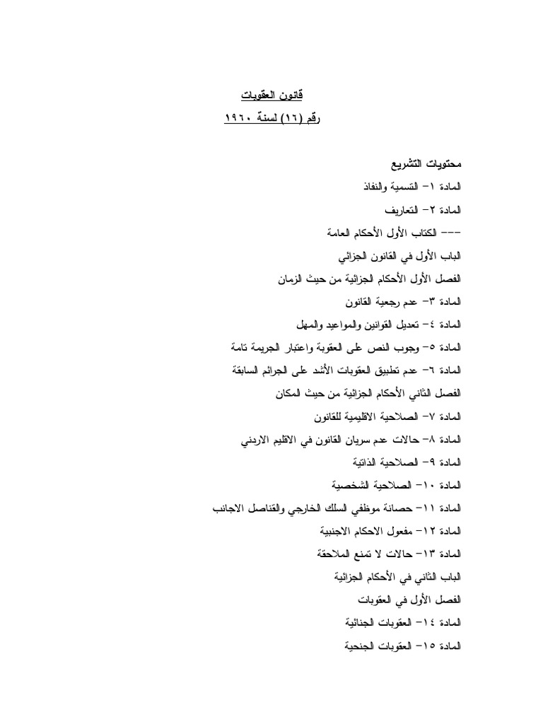 Jordanian Penal Code 1960 | PDF
