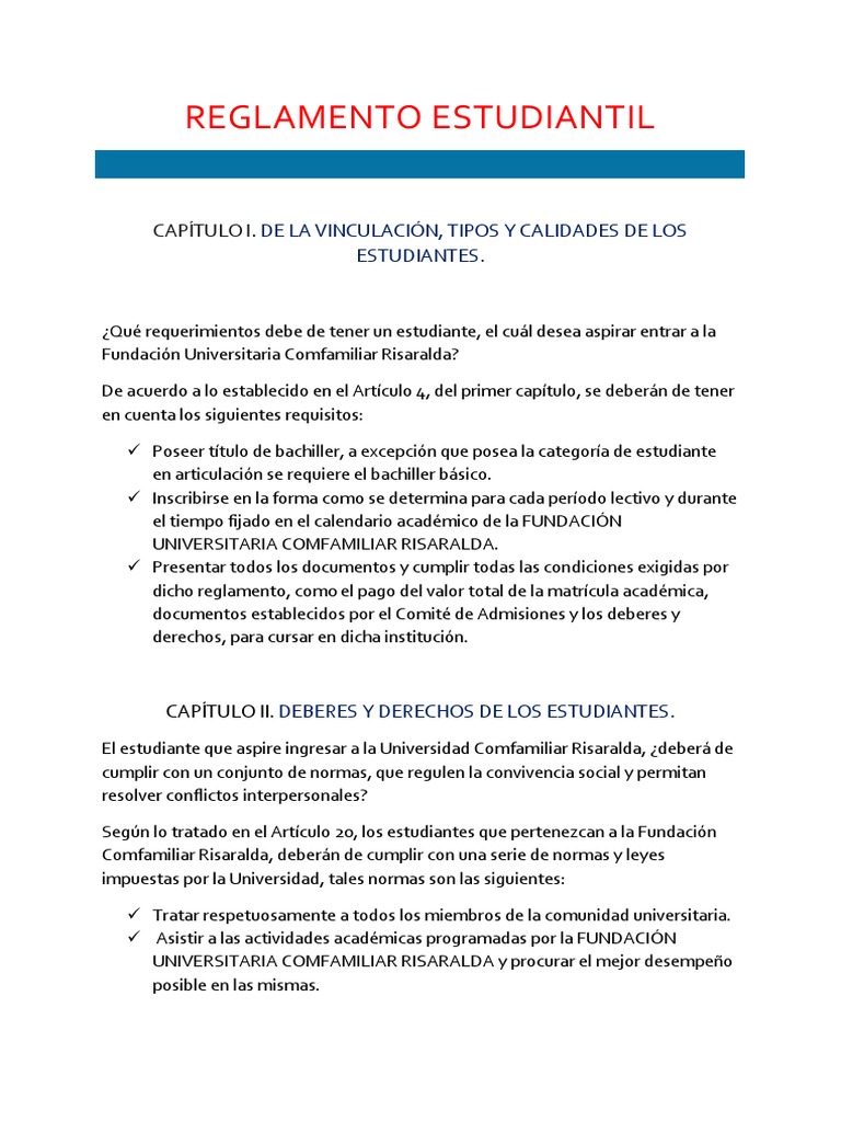 Reglamento Estudiantil | PDF | Universidad | Regulación