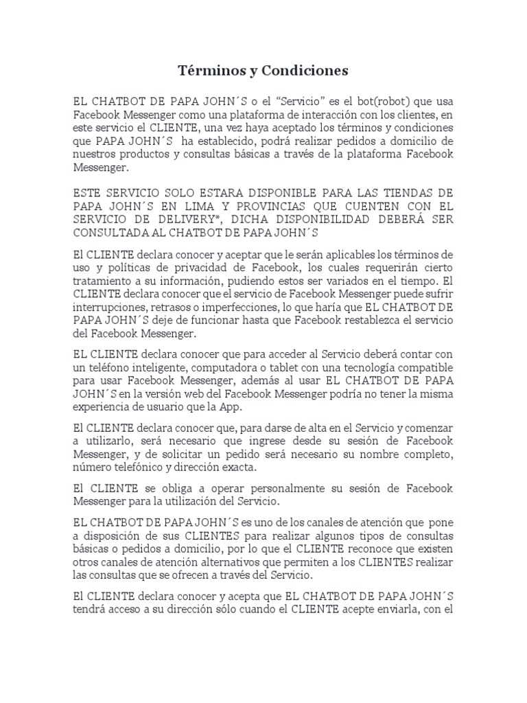 Terminos y Condiciones PDF | PDF | Facebook | Cliente (Computación)