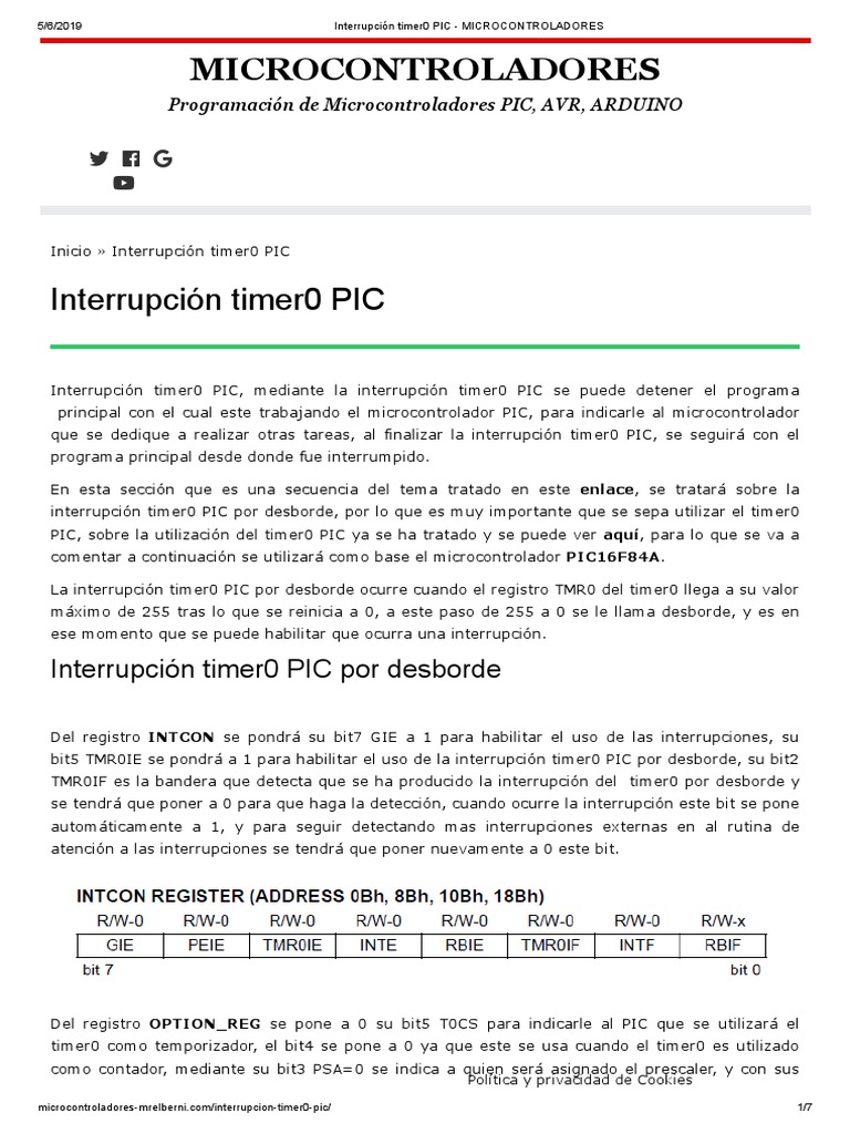 Interrupción Timer0 Pic - Microcontroladores | PDF | Microcontrolador | Clases de computadoras