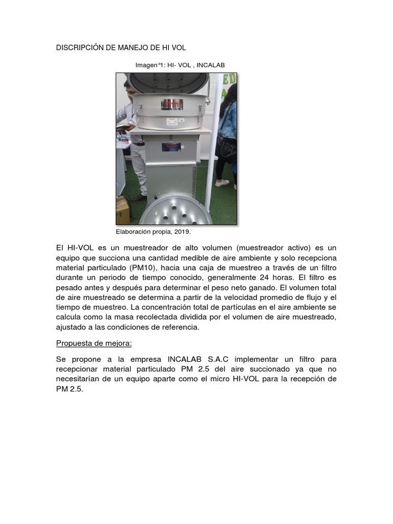 Discripción de Manejo de Hi Vol | PDF