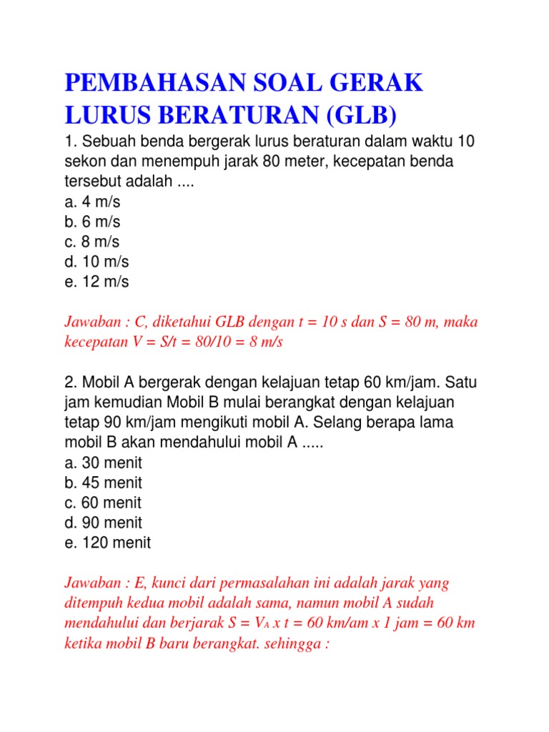 Contoh Soal Gerak Lurus Beraturan | PDF