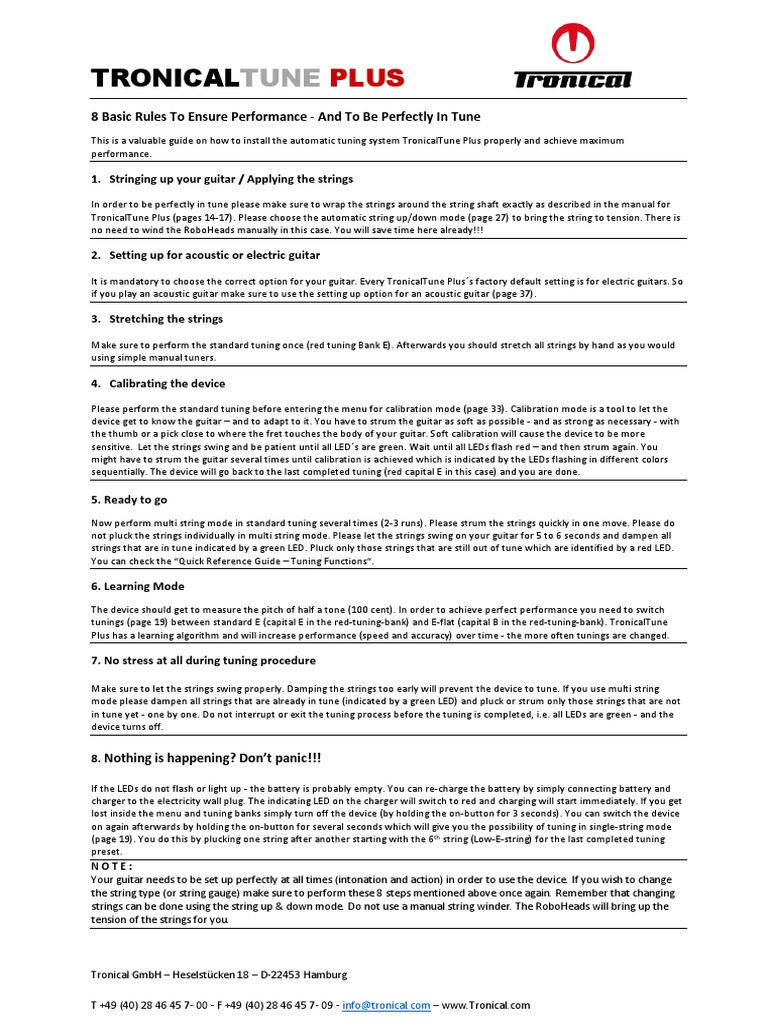 8 Steps to Ensure Maximum Performance of the Automatic Tuning System TronicalTune Plus | PDF ...