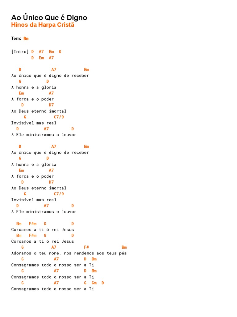 Cifra Club - Hinos Da Harpa Cristã - Ao Único Que É Digno | PDF