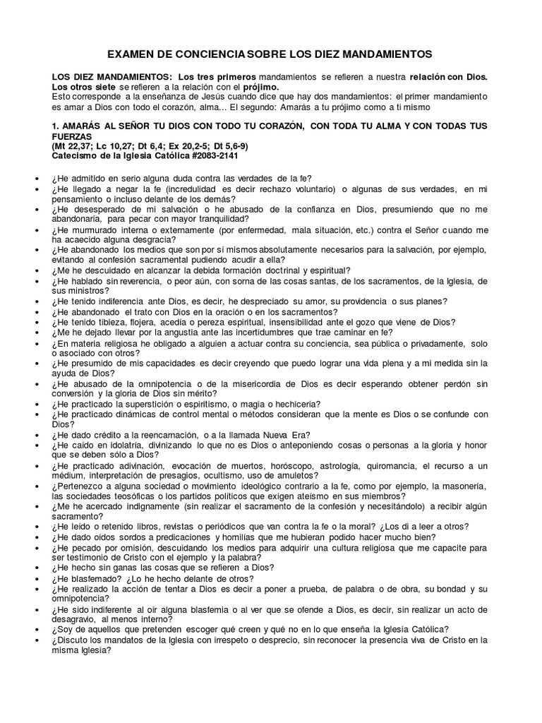 Examen de Conciencia: 10 Mandamientos | PDF | Iglesia Católica | Amor