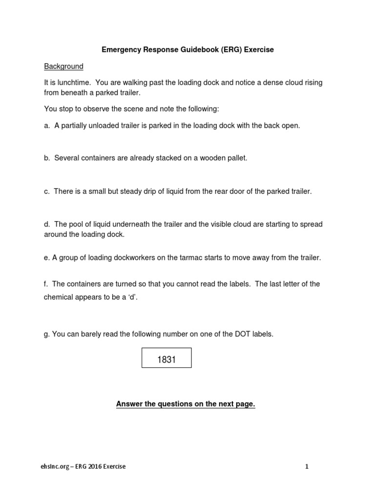 Emergency Response Guidebook (ERG) Exercise | PDF | Technology ...