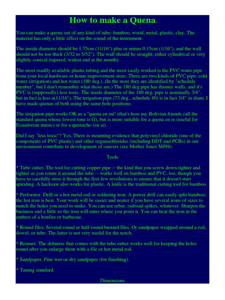 How To Make A Quena Flute | PDF | Pitch (Music) | Pipe (Fluid Conveyance)