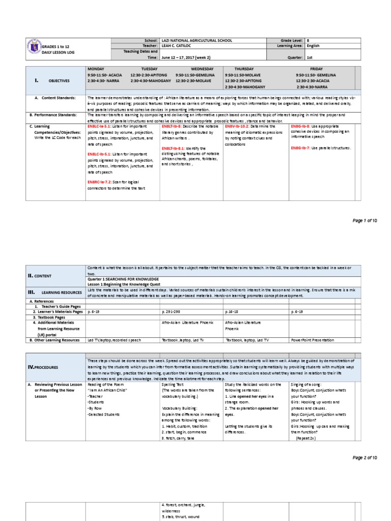 DLL Sample | PDF | Learning | Teachers