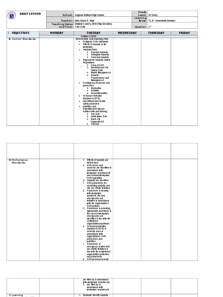 DLL Sample | PDF | Occupational Safety And Health | Teachers