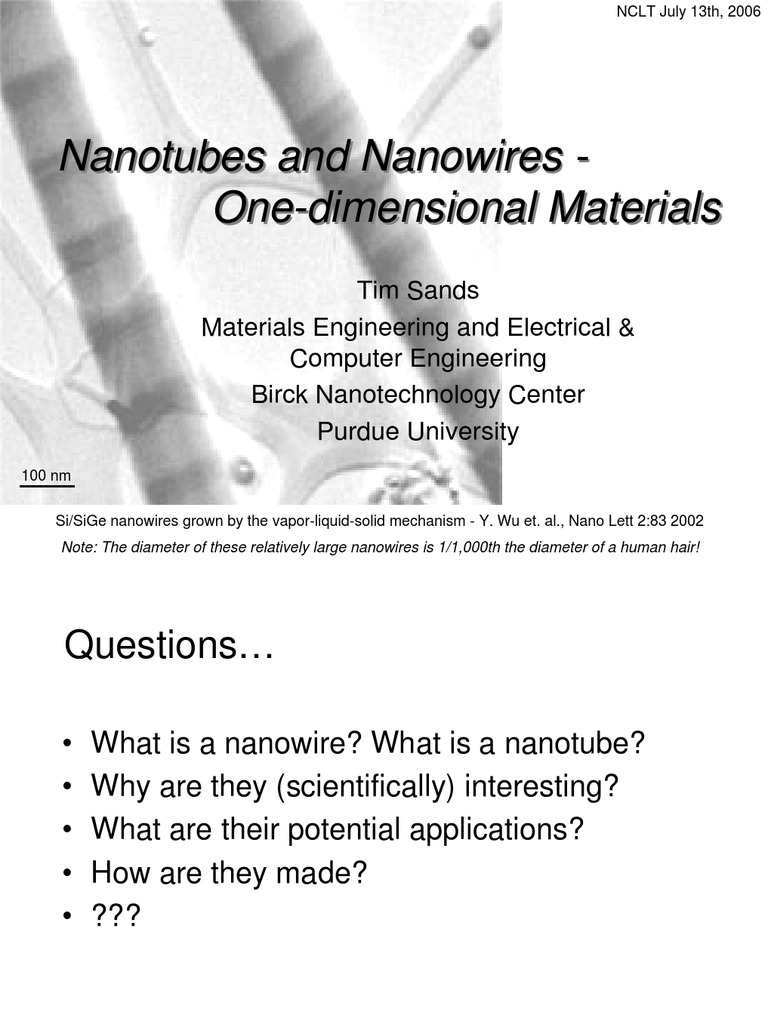 Nanotubes and Nanowires - One-Dimensional Materials | PDF