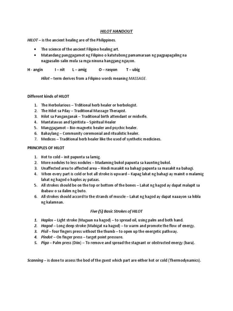 Hilot Handout | PDF | Fever | Breathing