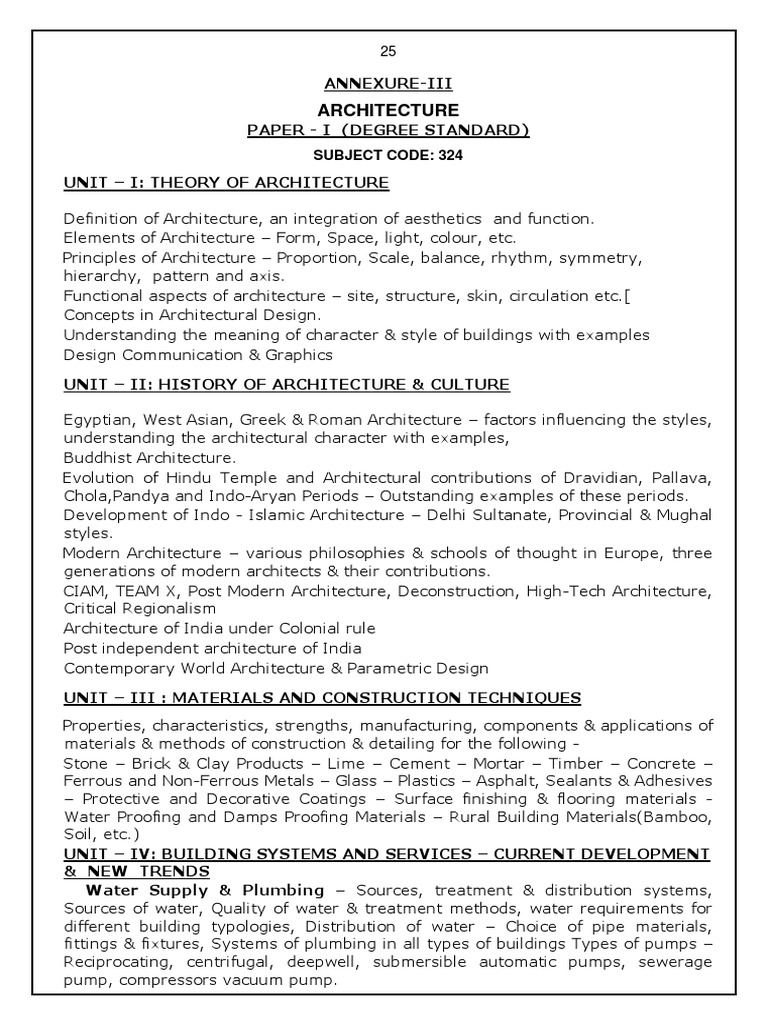ARCHITECTURE TNPSC Engineering Service Examination | PDF | Sewage ...