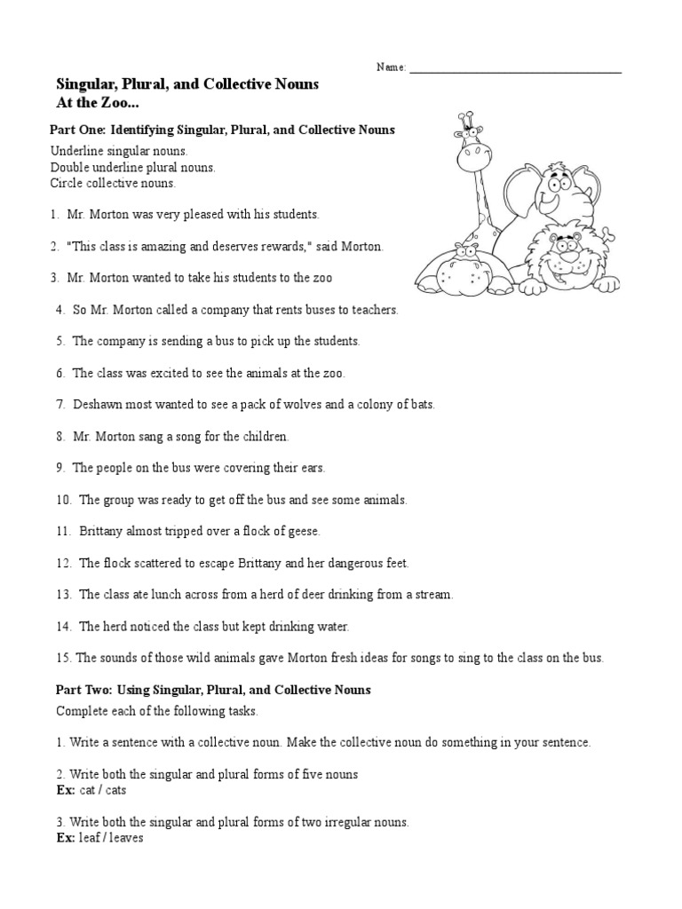 Singular Plural and Collective Nouns Worksheet 01 | PDF