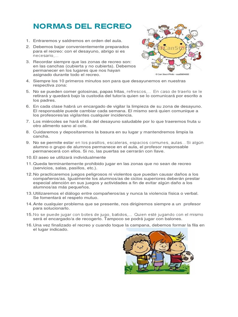 Reglas para el Recreo Escolar | PDF | Estudios de idiomas extranjeros ...