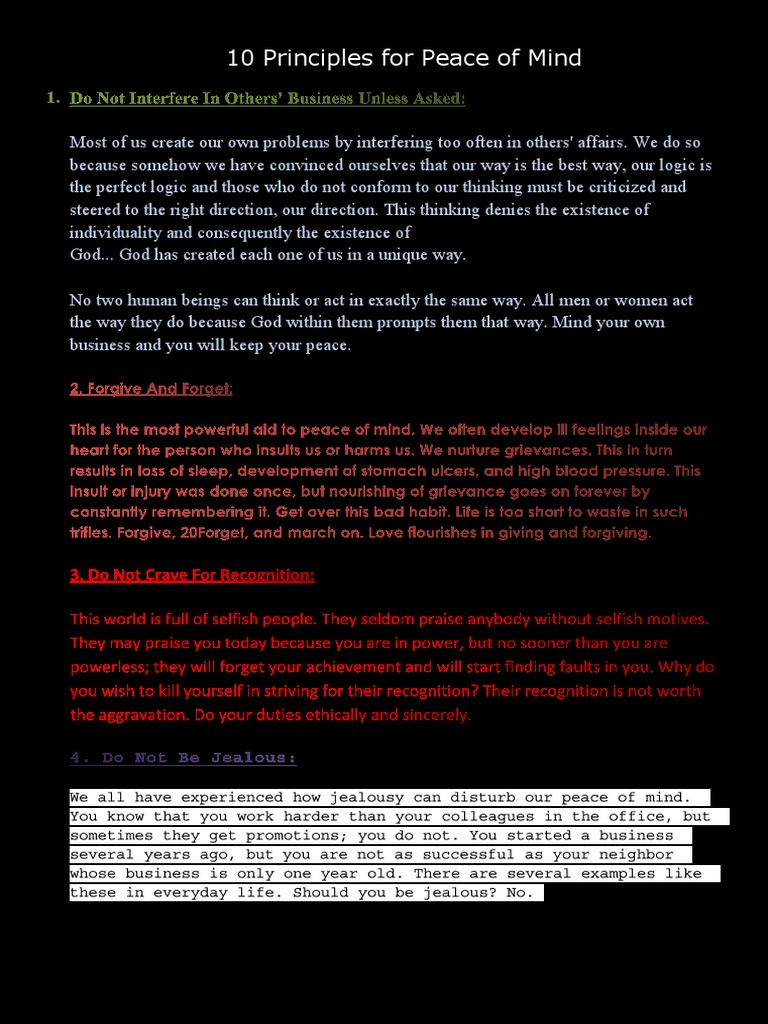 Principles for Achieving Peace of Mind | PDF | Mind | Meditation