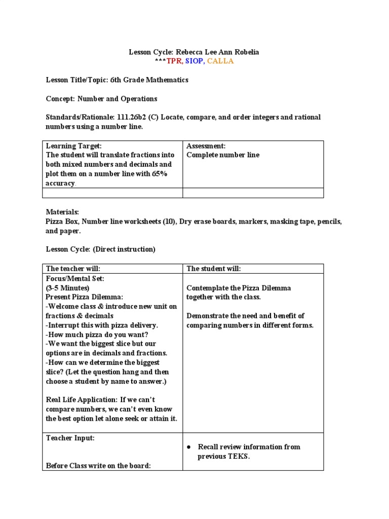 Revised Lesson Plan - 6th Grade Math 5 | PDF | Decimal | Fraction ...